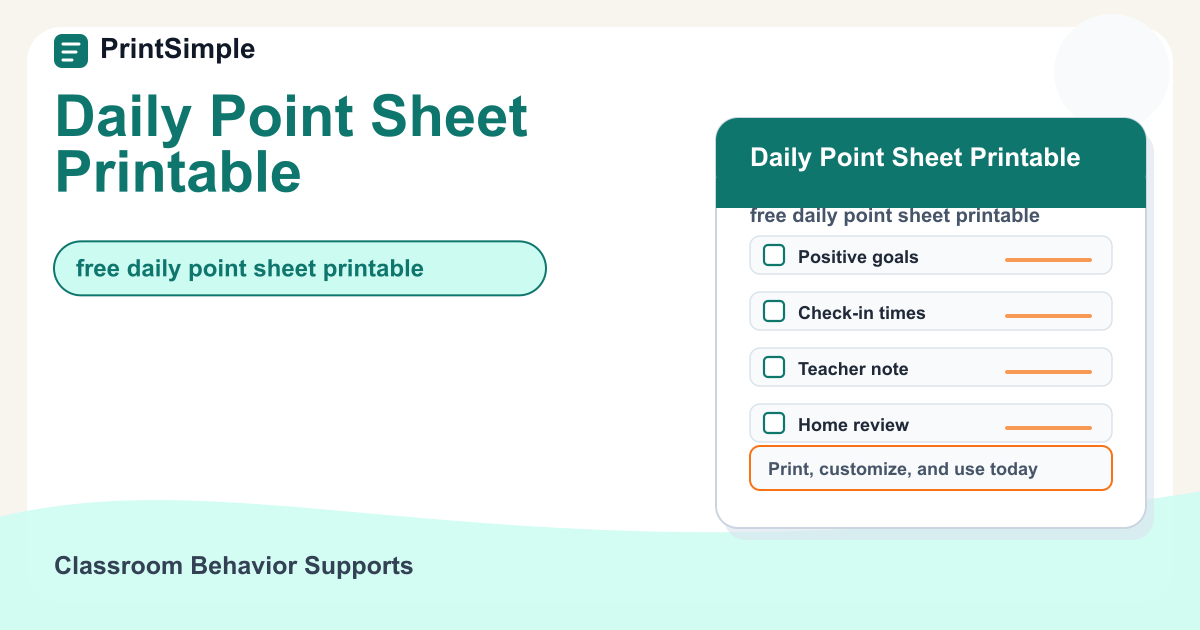 Daily Point Sheet Printable - Free Classroom Tracker PDF | PrintSimple